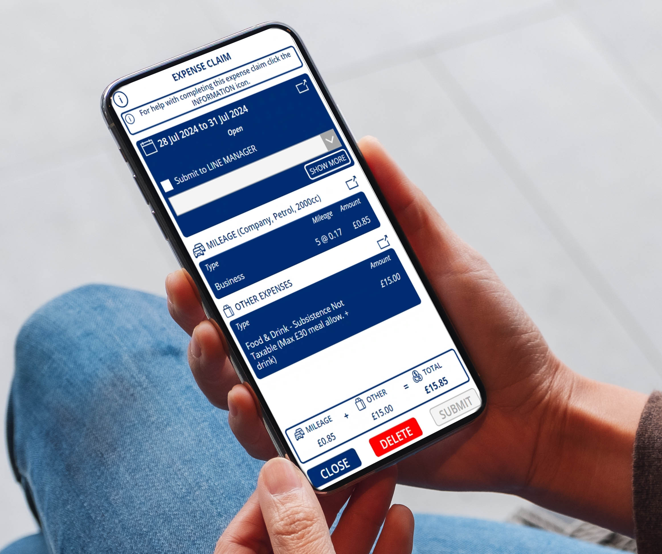 Expense claim app on mobile phone